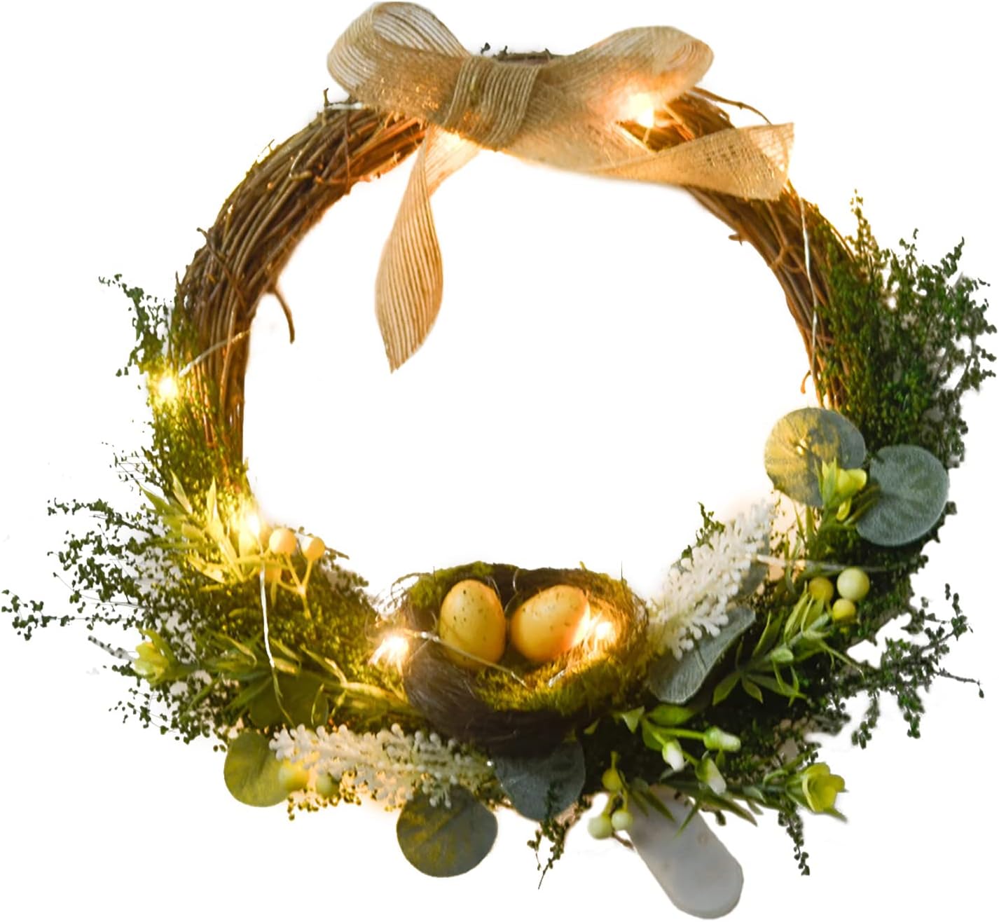 Amazon.com: DEDEMCO Lighted Easter Wreath with Grass,Bird Nest and Egg ...