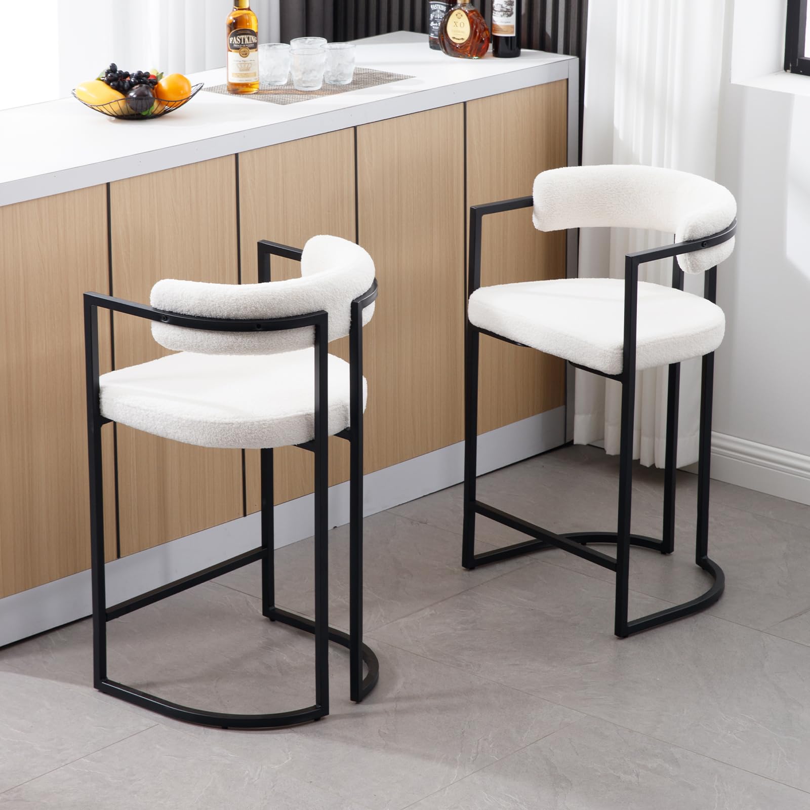 chairus Kitchen Stools Faux Fur Set of 2 Bar Stools Breakfast Modern ...