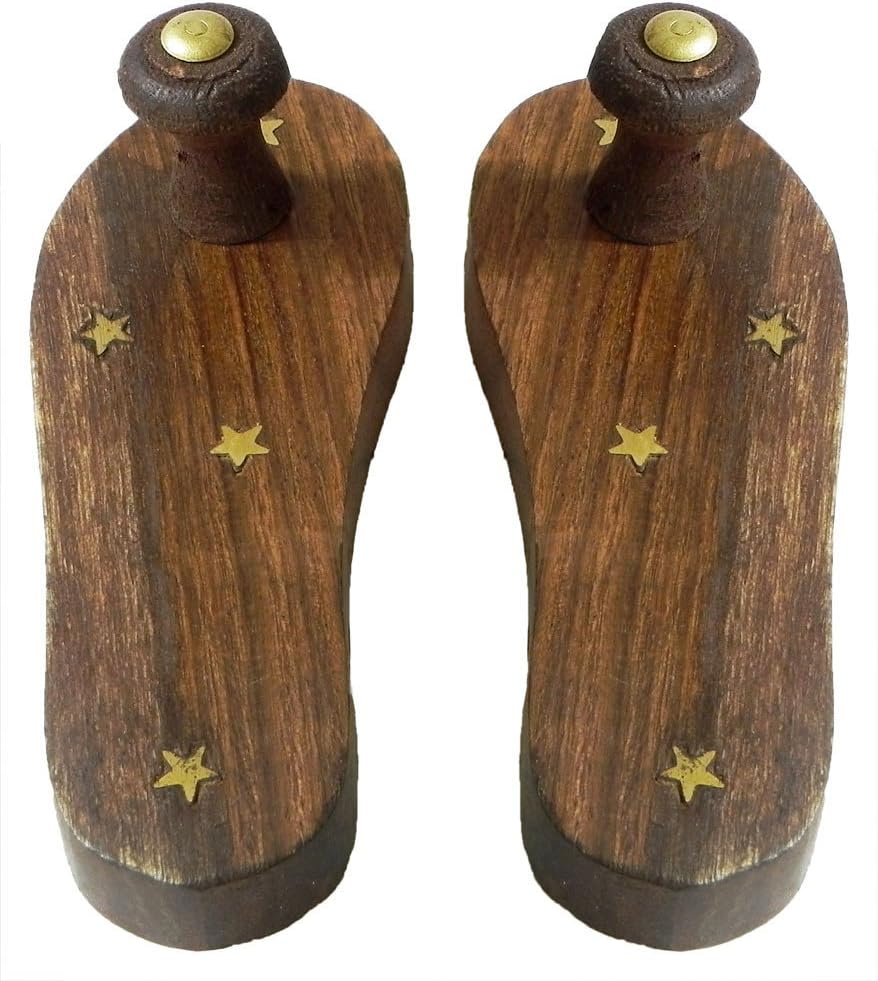 Amazon.com: DollsofIndia Wooden Paduka with Brass Inlay for Puja - Wood ...