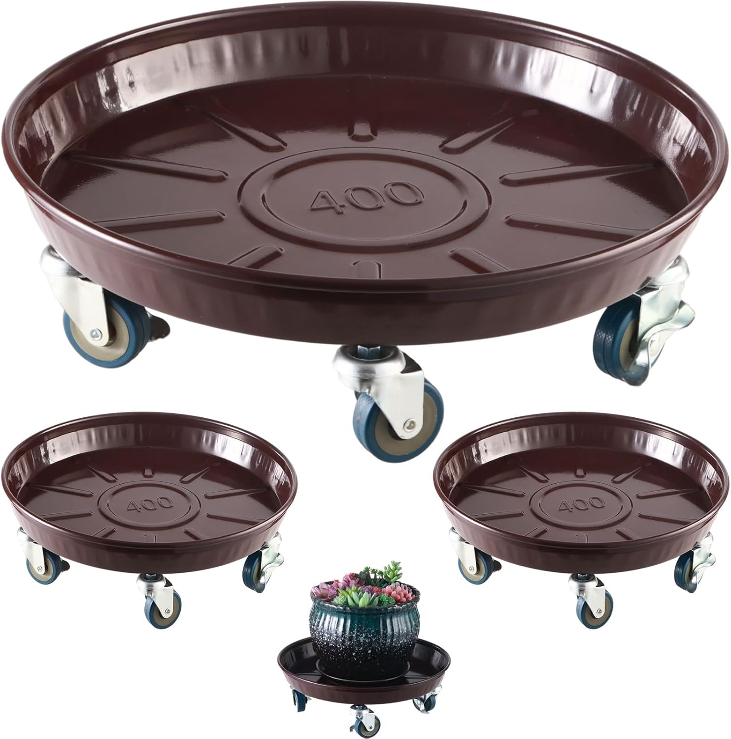 Amazon.com : 3 Packs Metal Plant Caddy with Wheels 16" Rolling Plant ...