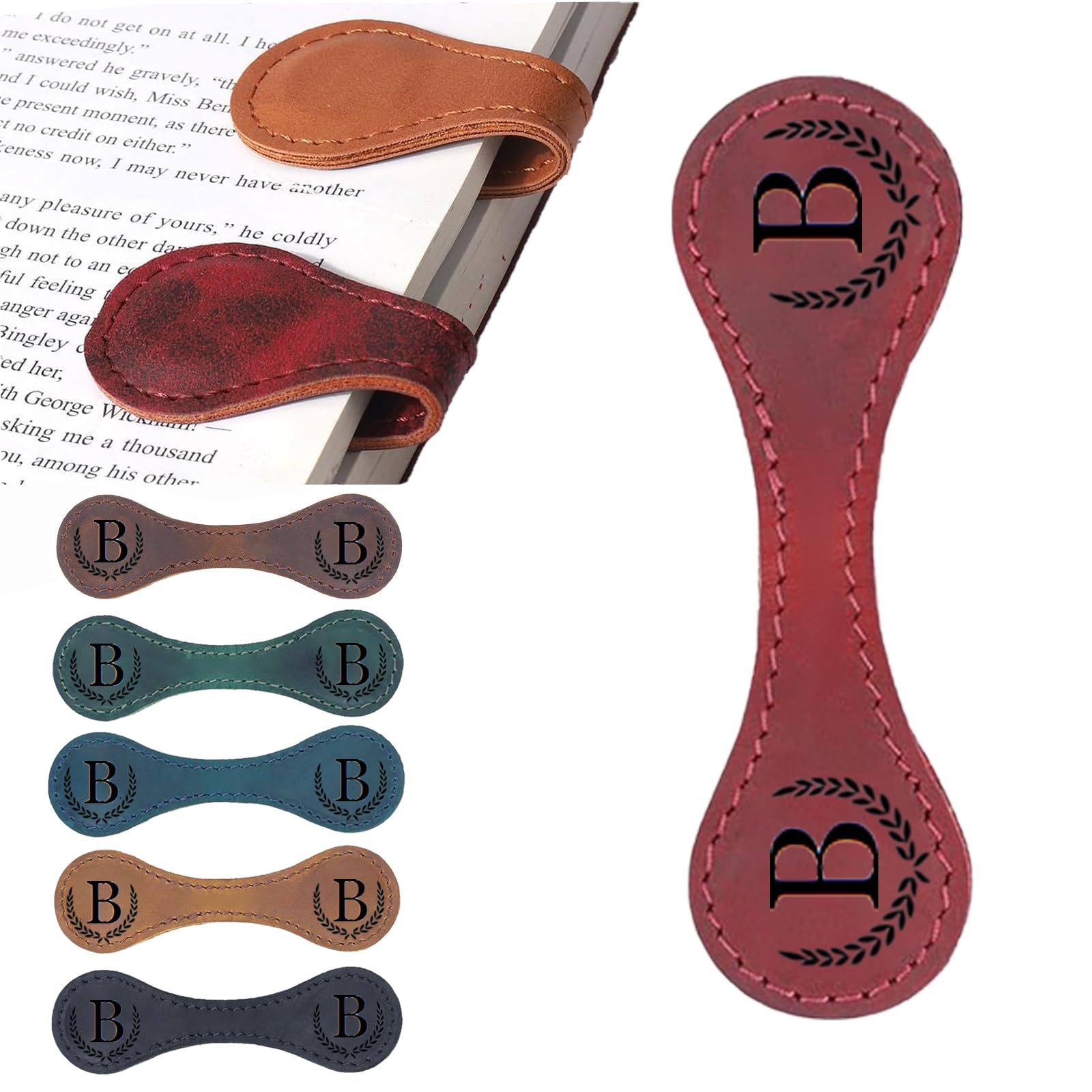 Amazon.com: Personalized Magnetic Leather Bookmark, 26 Letters Custom ...