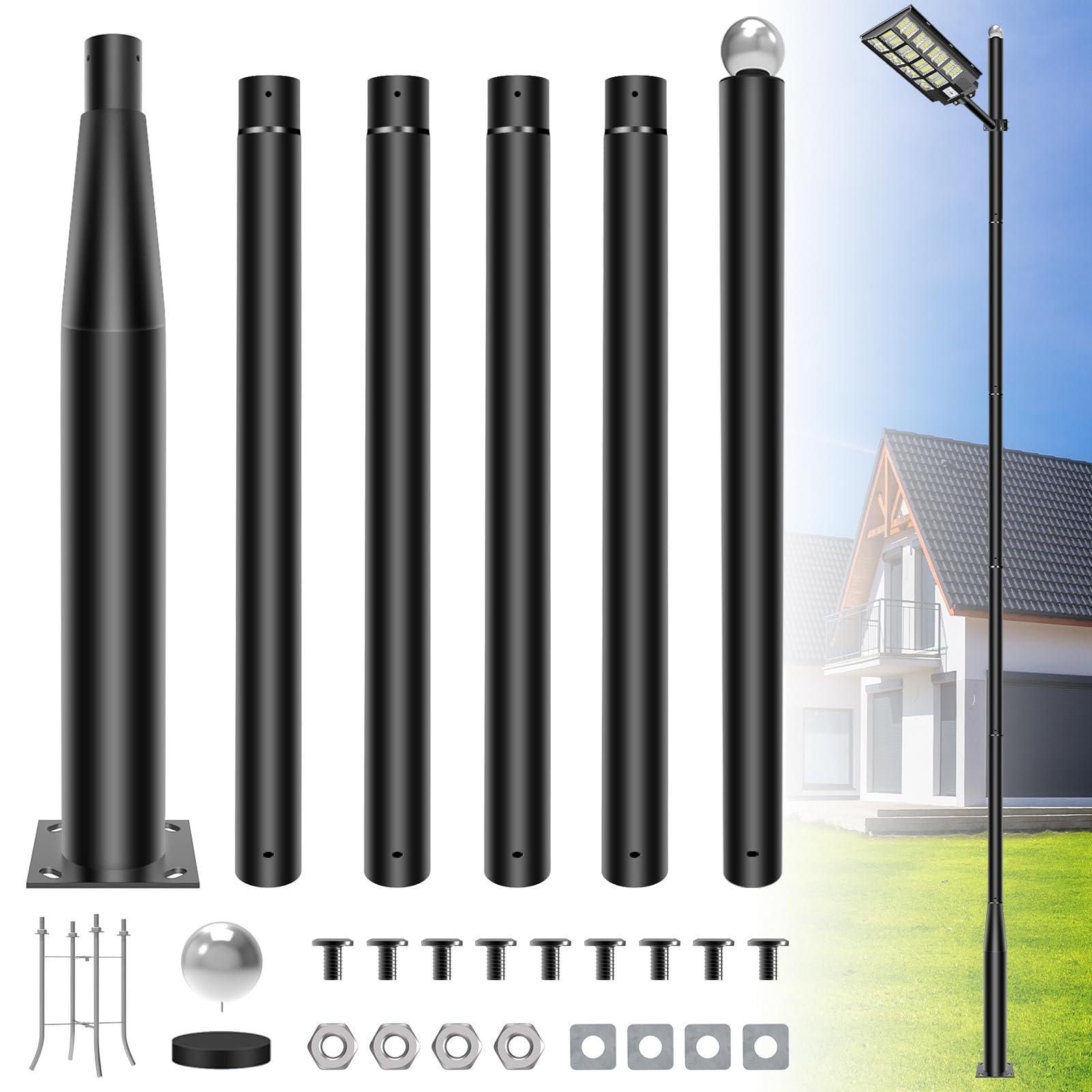 CEDIO 20ft Tall Solar Street Light Pole, Solar Street Light ...