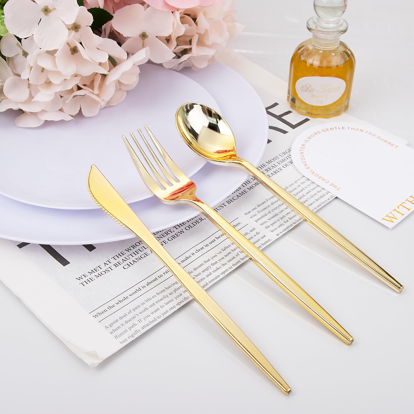 Snapklik.com : PULOTE 150PCS Gold Plastic Silverware Disposable - Heavy ...