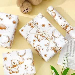 Amazon.com: JarThenaAMCS Bear Wrapping Paper -Mini Roll- 17In x 32.8Ft ...