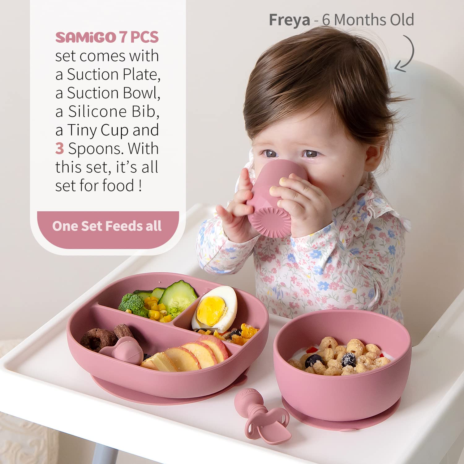 SAMiGO Baby Led Weaning Supplies - Silicone Baby Feeding Set - Suction ...
