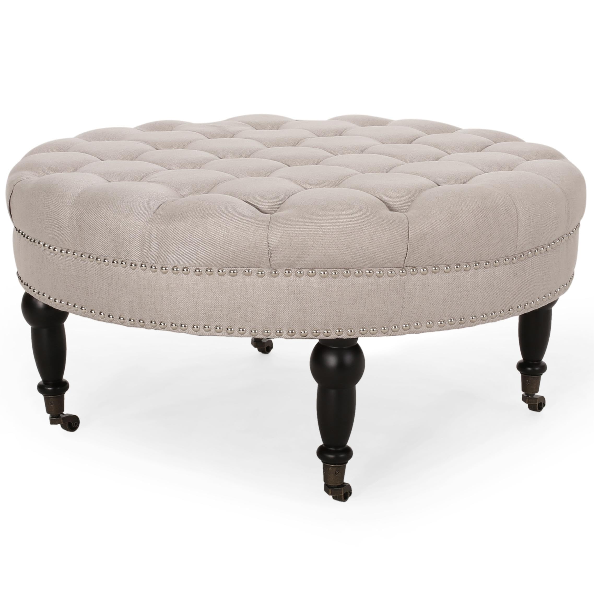 Amazon.com: THINK 30 Round Ottoman with Caster Wheels, Classic Footsool ...