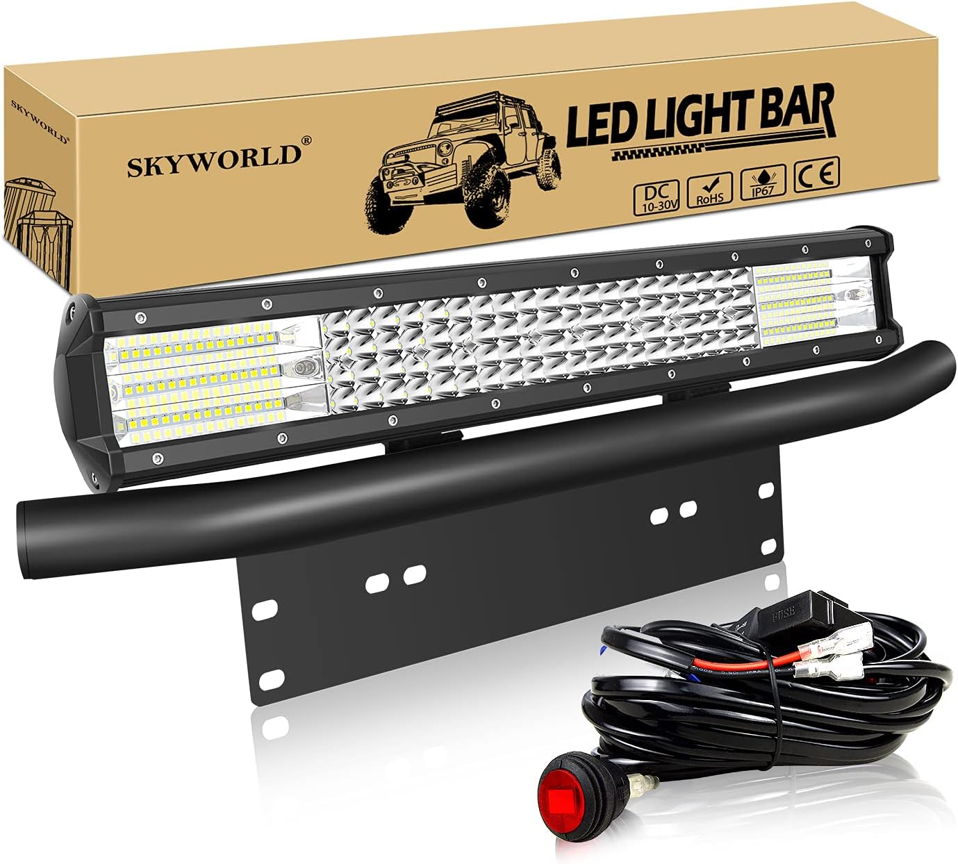 SKYWORLD LED Light Bar, 20 inch 510W Work Driving Lamp with License ...
