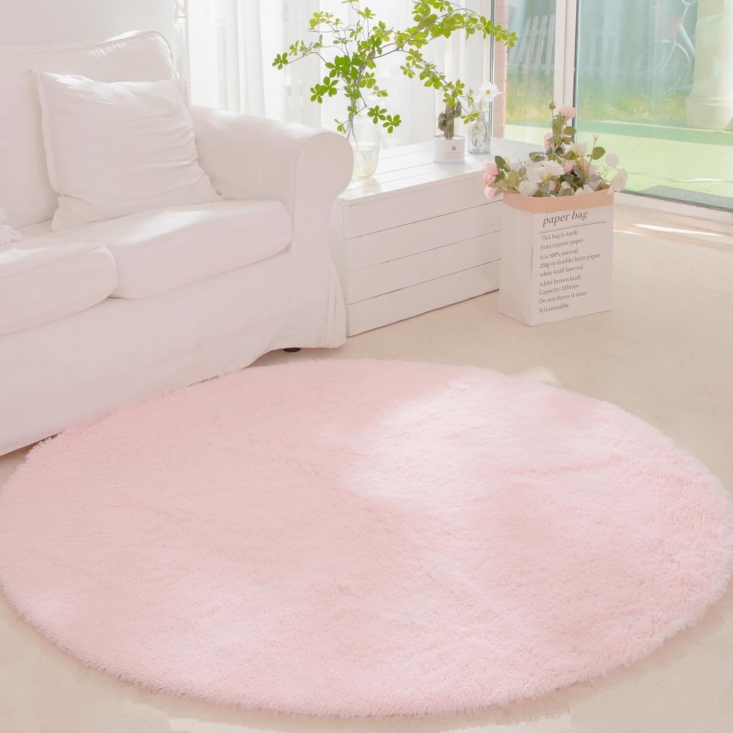 Amazon.com: Xhakchik 4FT Pink Round Area Rug | Fluffy 4x4 Round Rug for ...