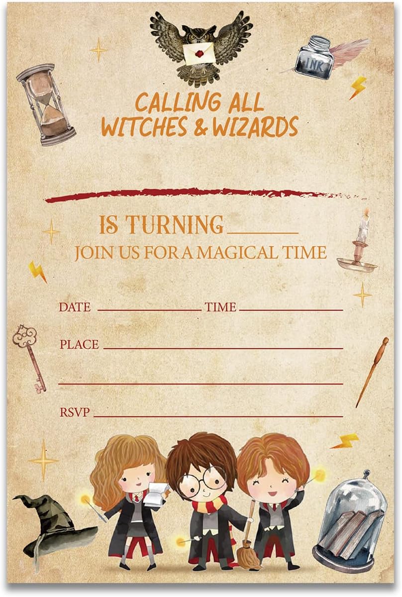 Amazon.com : Dolimifa Retro Magical Wizard Birthday Invitations Fill in ...