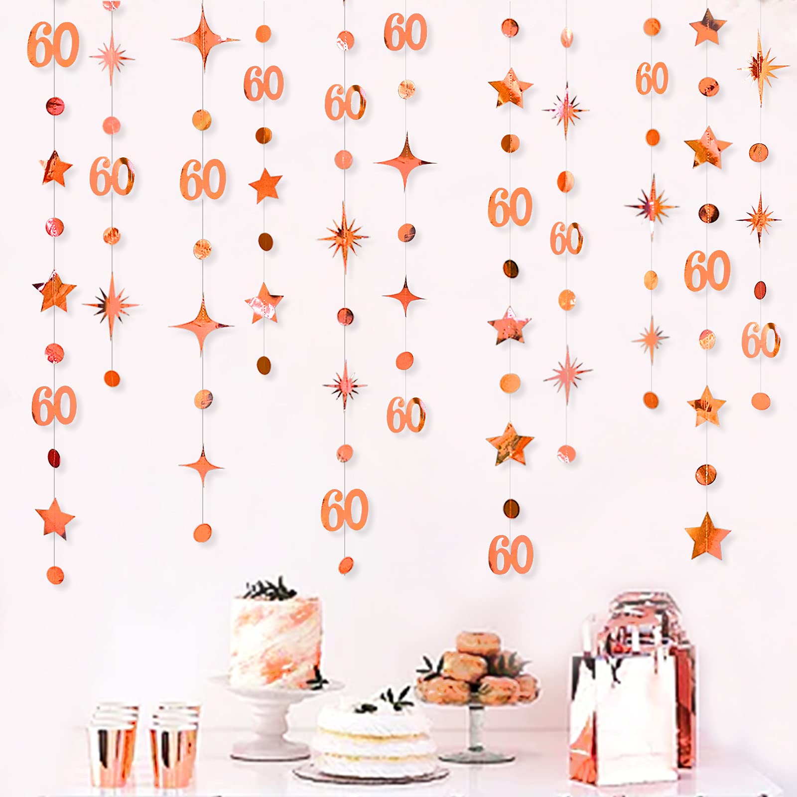 Amazon.com: Rose Gold 60th Birthday Decorations Number 60 Circle Dot ...