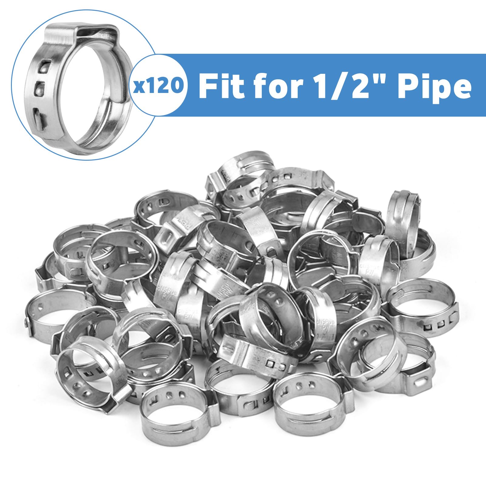 Snapklik.com : 120 Pack 1/2 Inch Pex Crimp Ring, Pex Cinch Clamp Rings ...