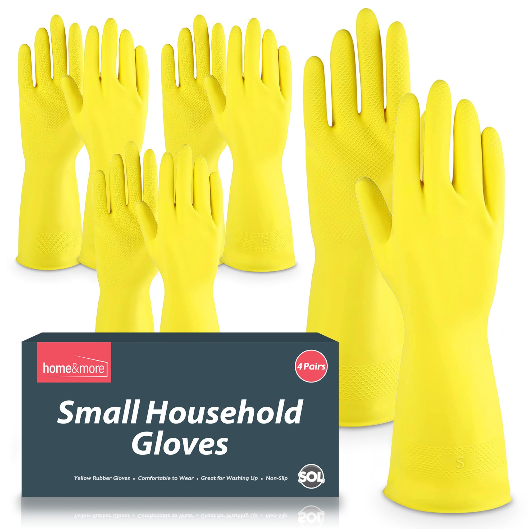 SOL 4 Pairs Small Household Gloves, Yellow Heavy Duty Rubber Gloves for ...