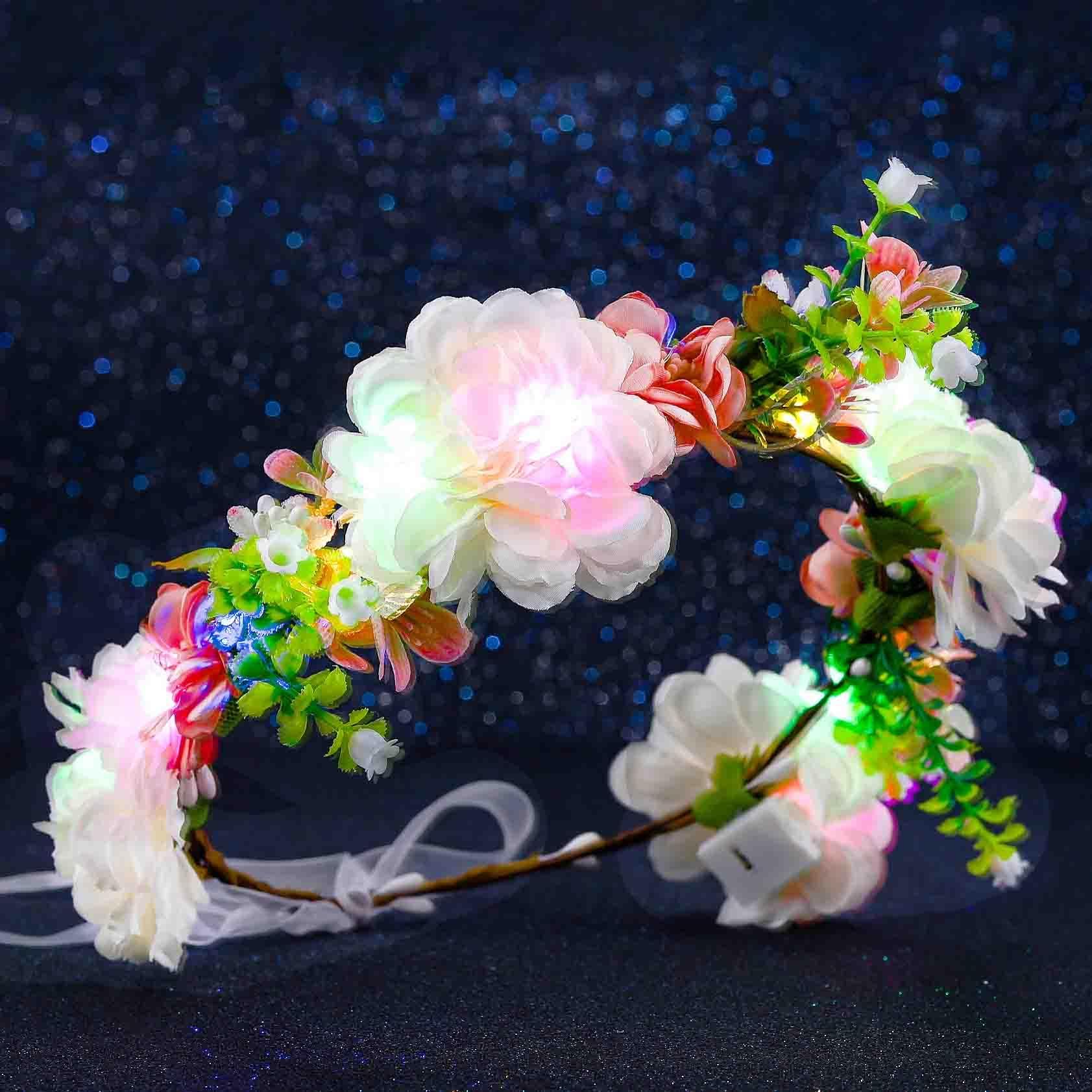 Amazon.com: Light Up Tropical Orchid Flower Crown Headband with Color ...