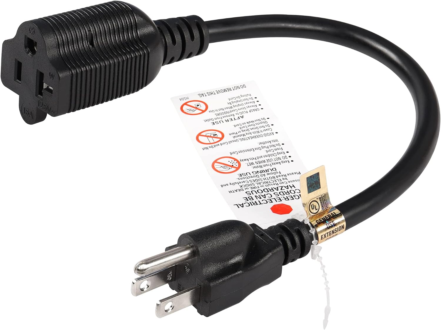 CERRXIAN UL Listed 1FT 15 Amp to 20 Amp Plug Cord, NEMA 5-15P Male to 5 ...