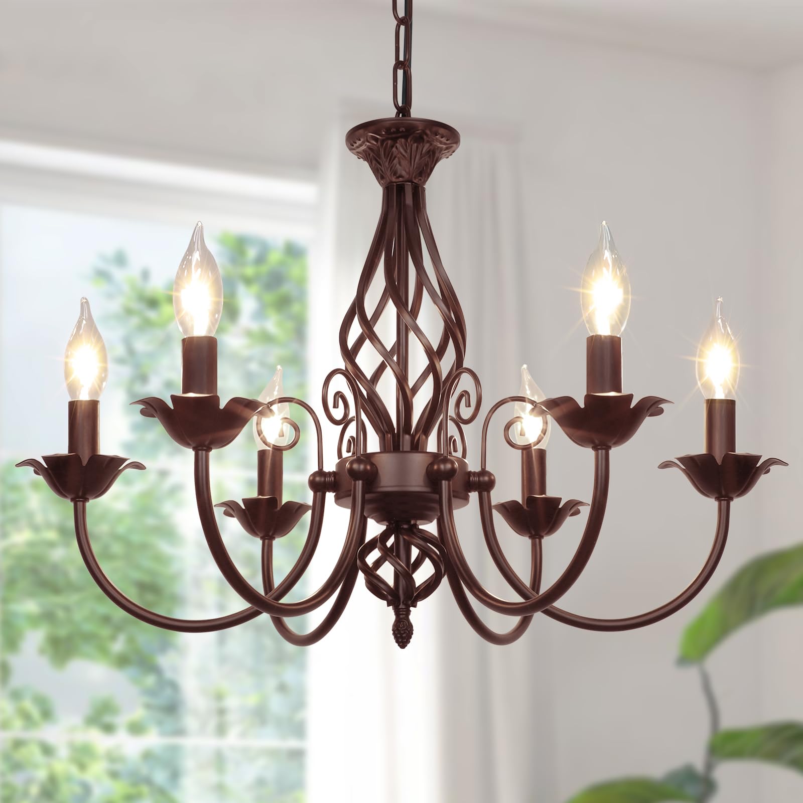 6-Light Farmhouse Candle Chandelier for Living Room, Rustic Industrial ...