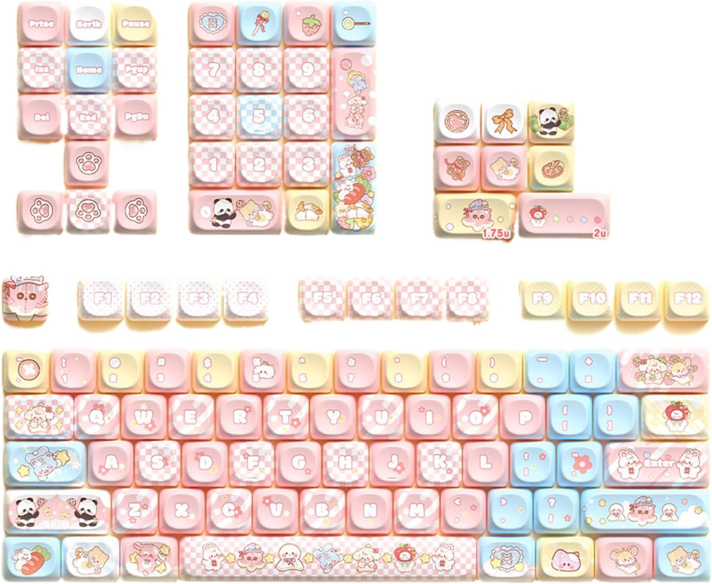 112keys Cartoon Animal Keycaps 5Sides Heat Sublimated for Mechanical ...