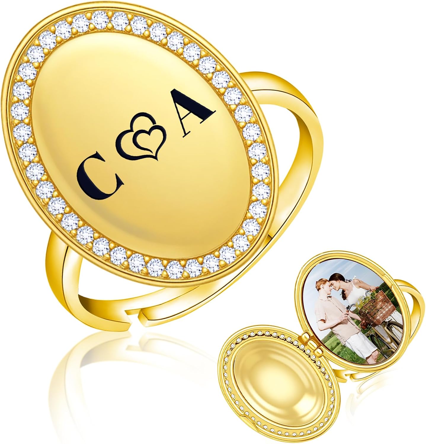 Amazon.com: SUPHELPU Custom Oval Locket Ring with Picture Inside ...