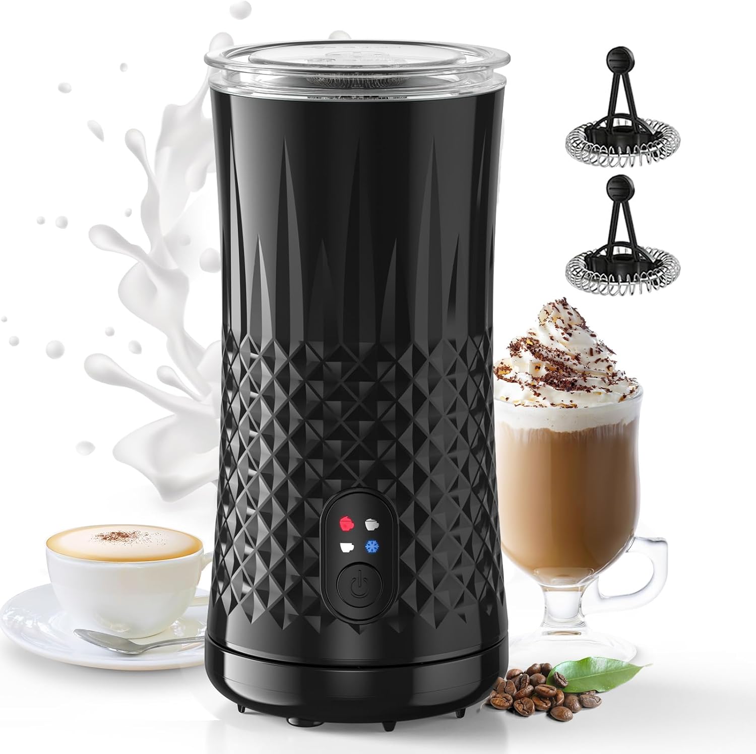 Montalatte Elettrico, HAPPHOOH 4 in 1 Cappuccinatore Elettrico Fredda ...