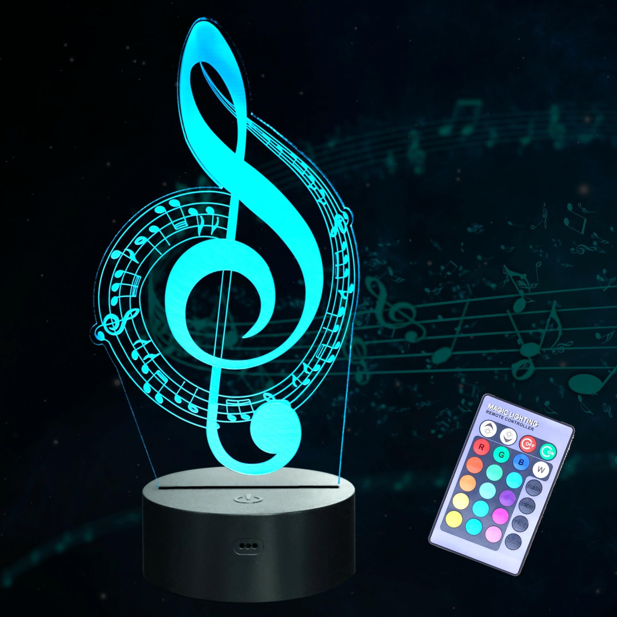 Music Note Decor, 3D Illusion LED Lamp,16 Color Change Night Light with ...