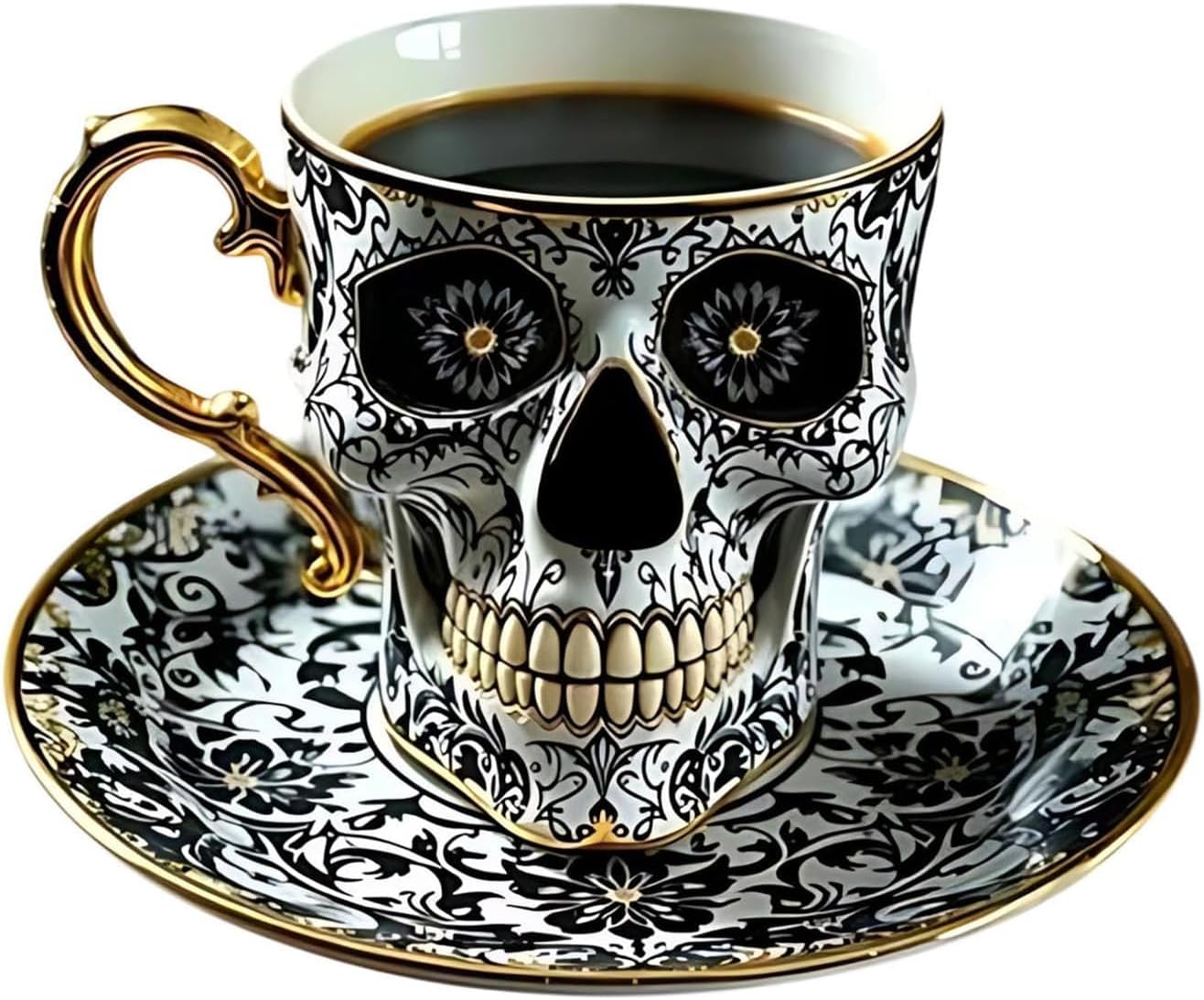 Amazon.com: Royal Skull Coffee Mug,Gothic Tea Set,Ornate Gold-Trimmed ...