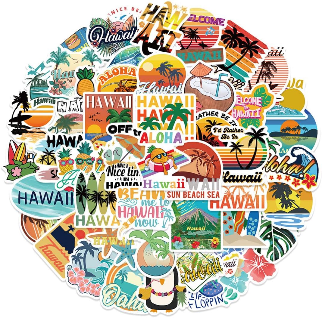 Hawaii Stickers, 50 PCS Vinyl Hawaii Beach Turtle Stickers for Water ...