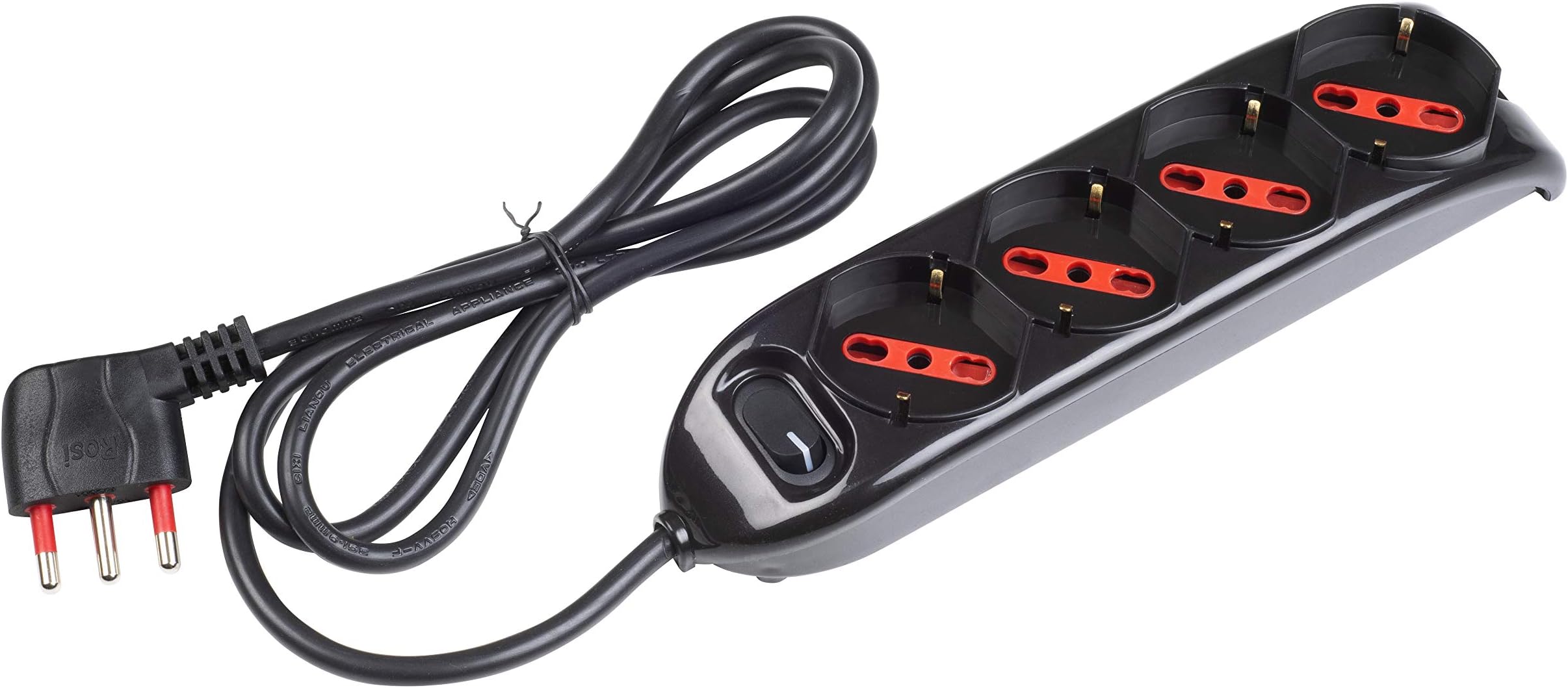 ROSI RS94073 Multipresa Emilia 4 posti, Nero, 4 prese schuko biv. 10 ...