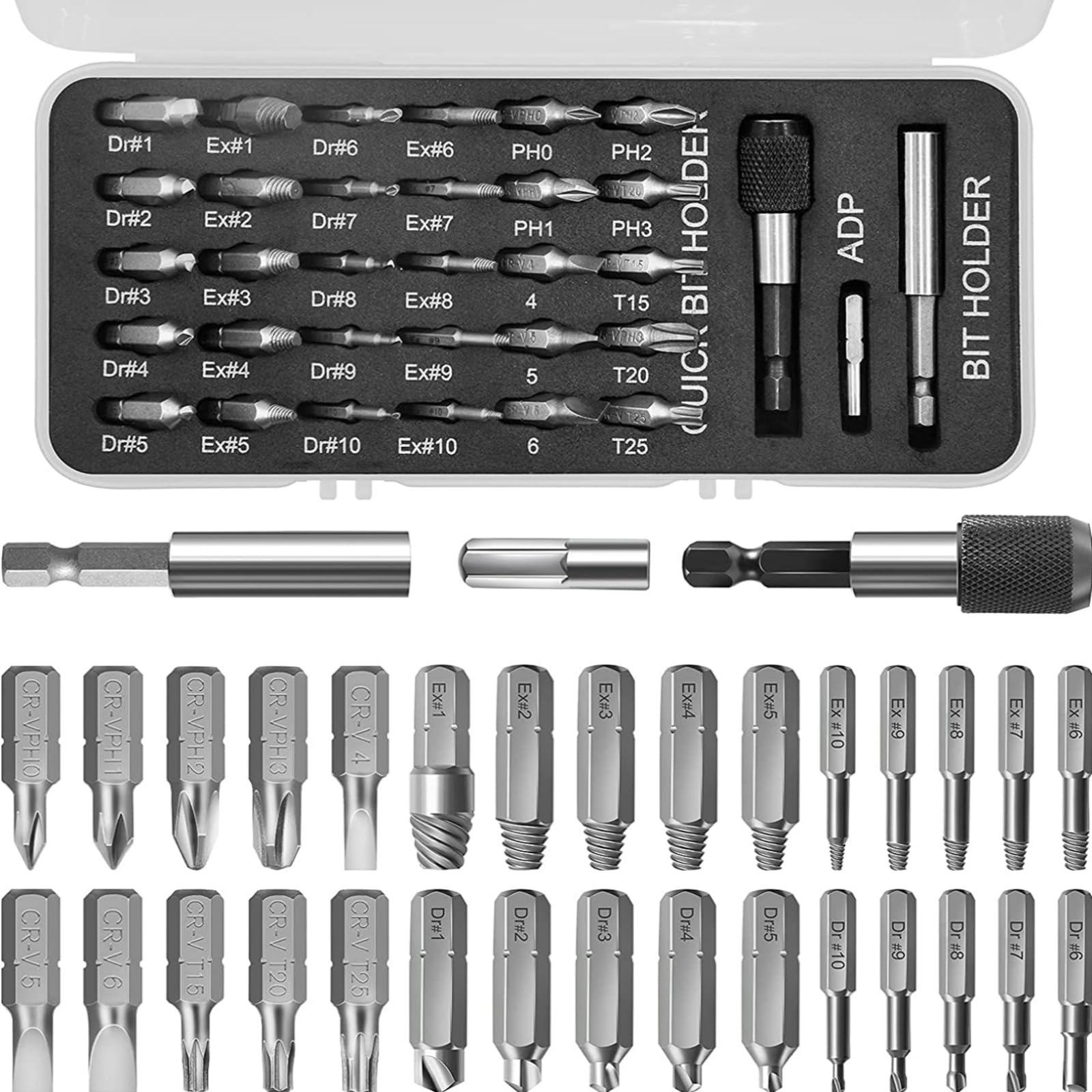 Screw Extractor, 33Pcs Damaged Screw Extractor Bit Set with Extension ...