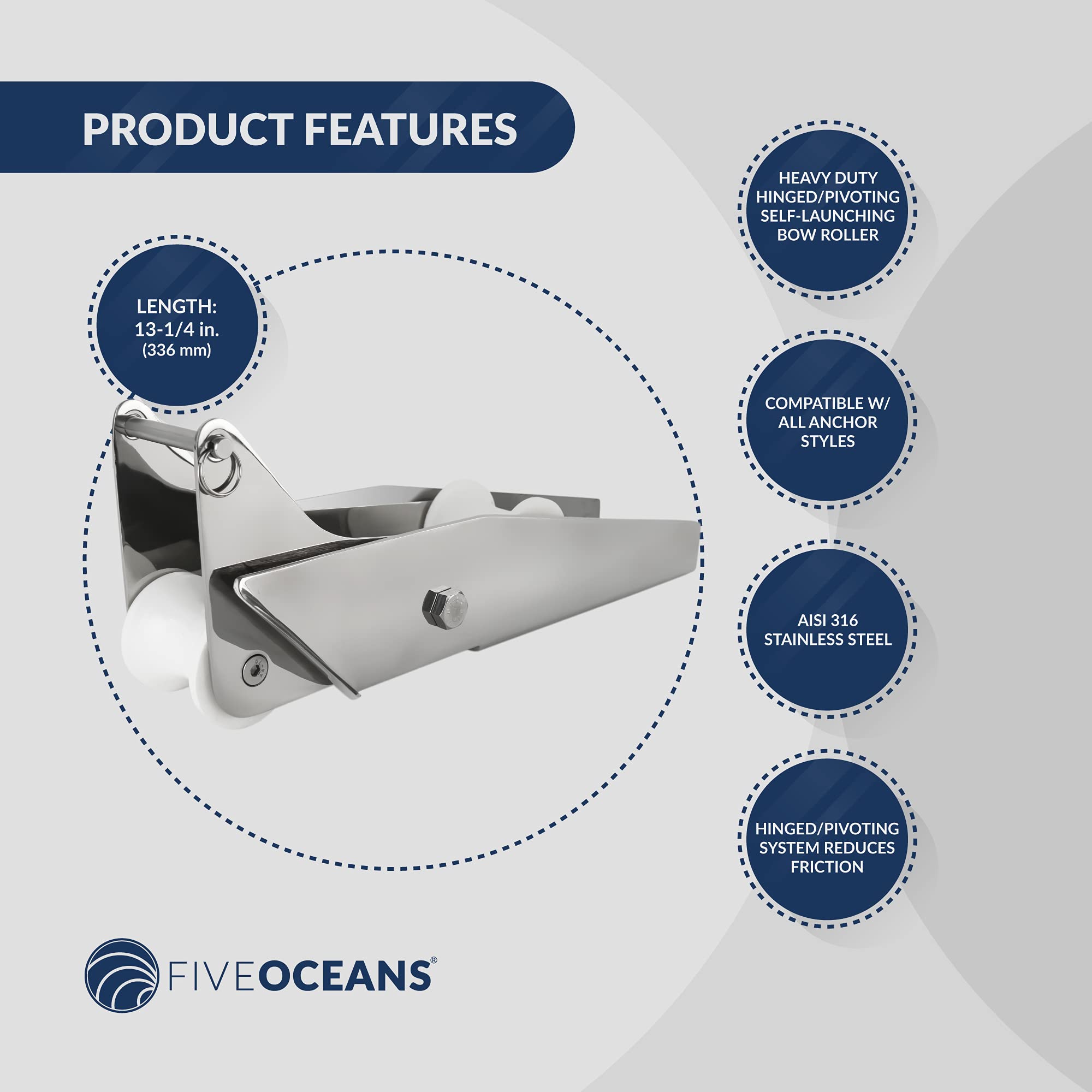 316 Stainless Steel Anchor Roller Five Oceans – Hinged Self-Launching ...