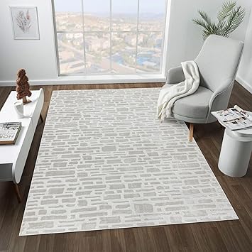 Amazon.com: HADBA 5x7 Cream Ivory Contemporary High-Low Textured Area ...