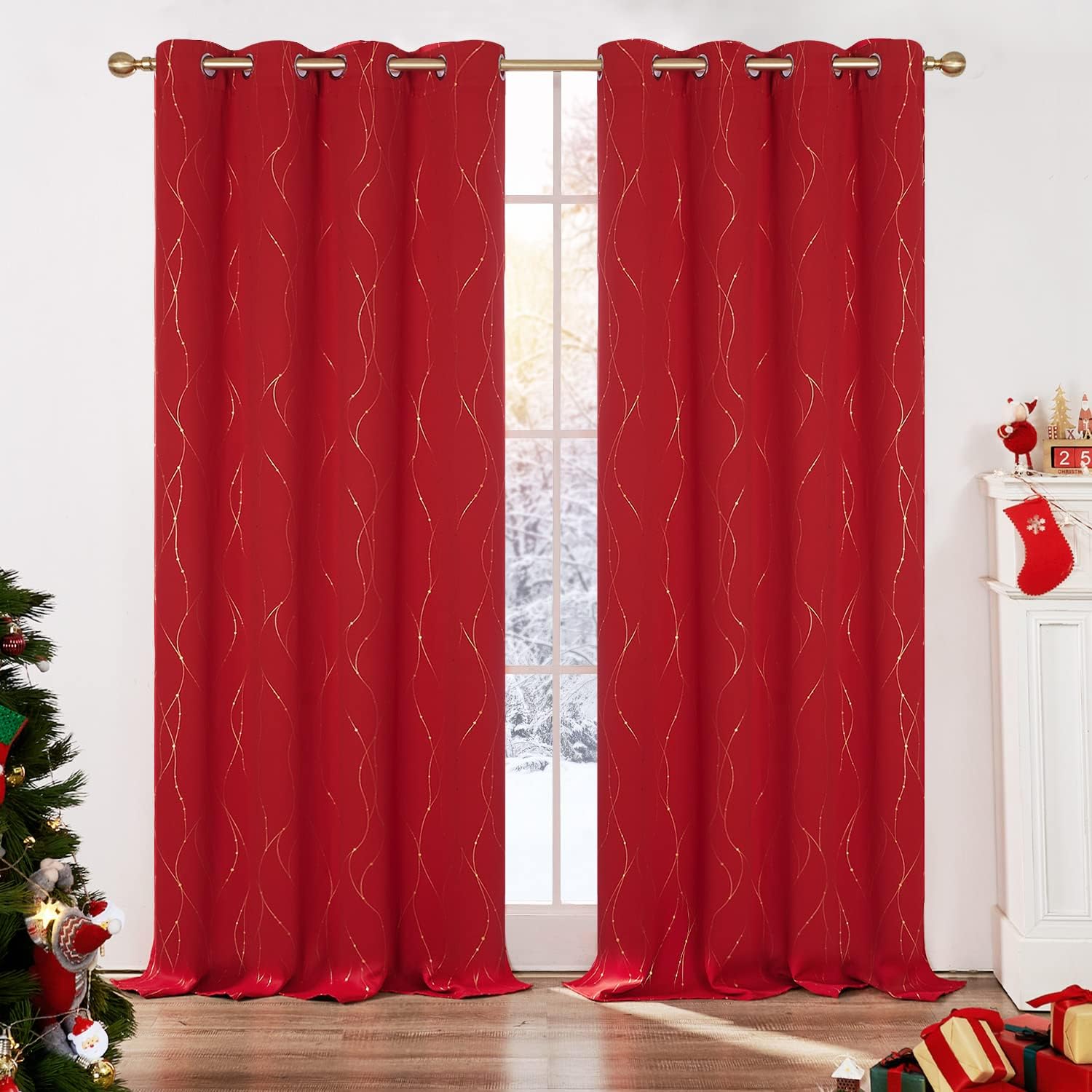 Amazon.com: Deconovo Christmas Curtains for Living Room - Red and Gold ...