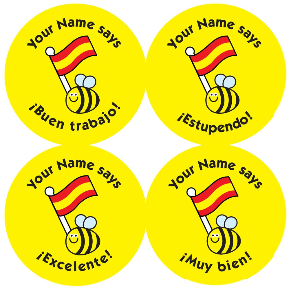 Personalised Spanish Curriculum Reward Stickers.. '*Your Name* says ...