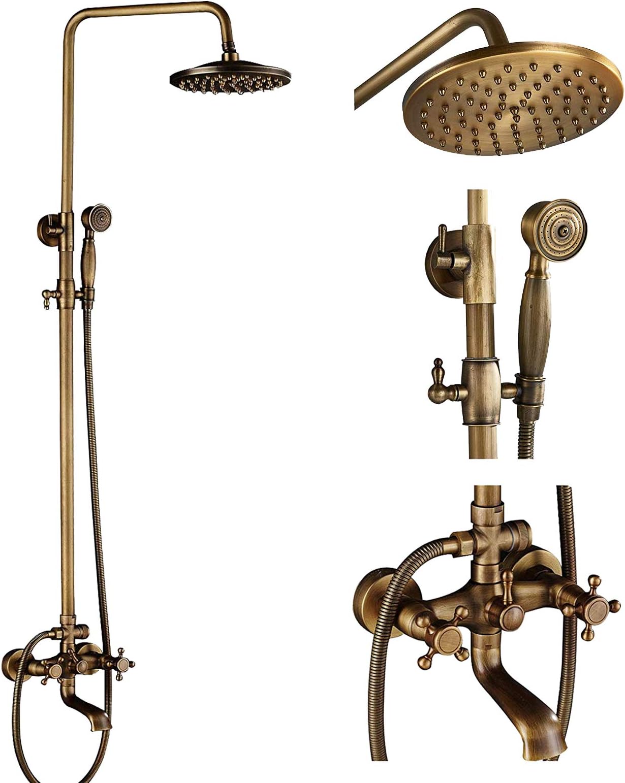 NeierThodore Antique Brass 8-Inch Bathroom Shower Faucet System ...