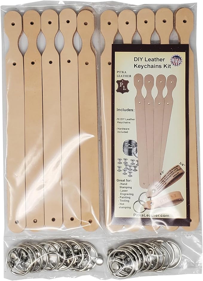 Amazon.com: Natural Leather Keychains - 10 Pack Blank Key Fobs Kit ...