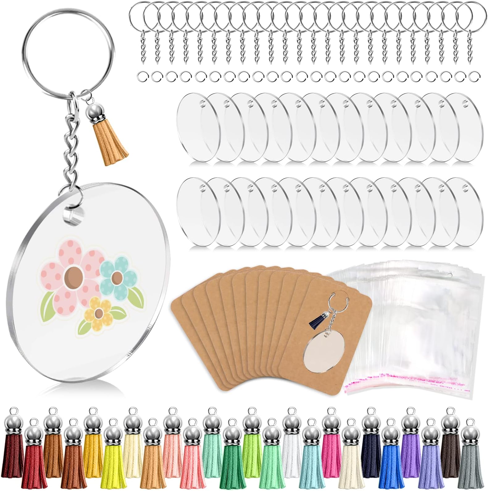 Amazon.com: YETOOME 120 Pcs Key Ring Acrylic Blanks Keychain Tassels ...