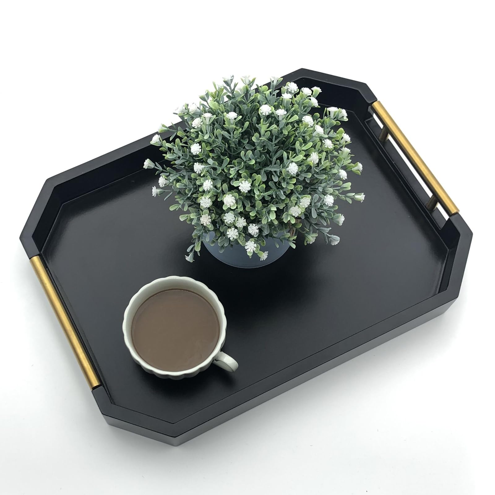Amazon.com: Serving Tray with Polished Metal Handles, Hexagon Coffee ...