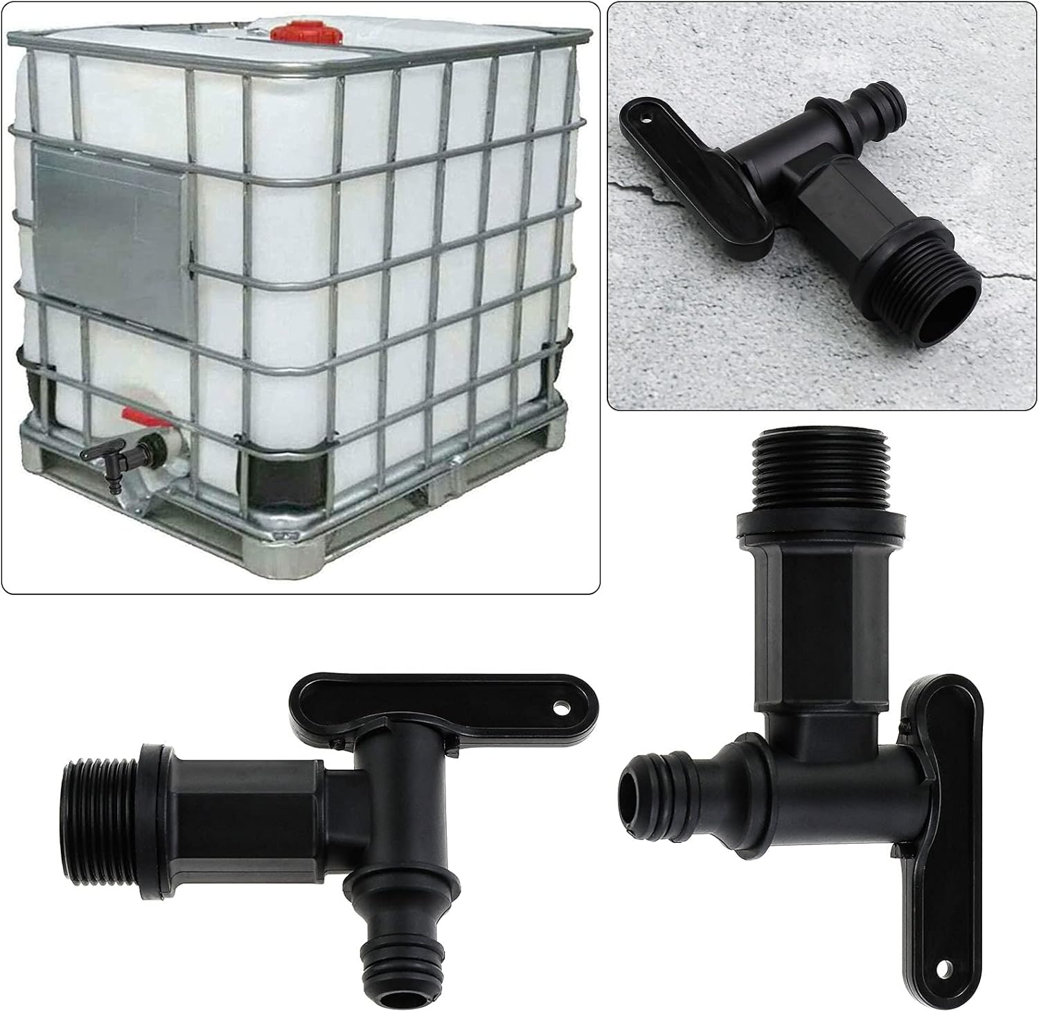 2pcs 3/4″ Water Butt Tap for Buckets Plastic Black Water Butt Spare Tap ...