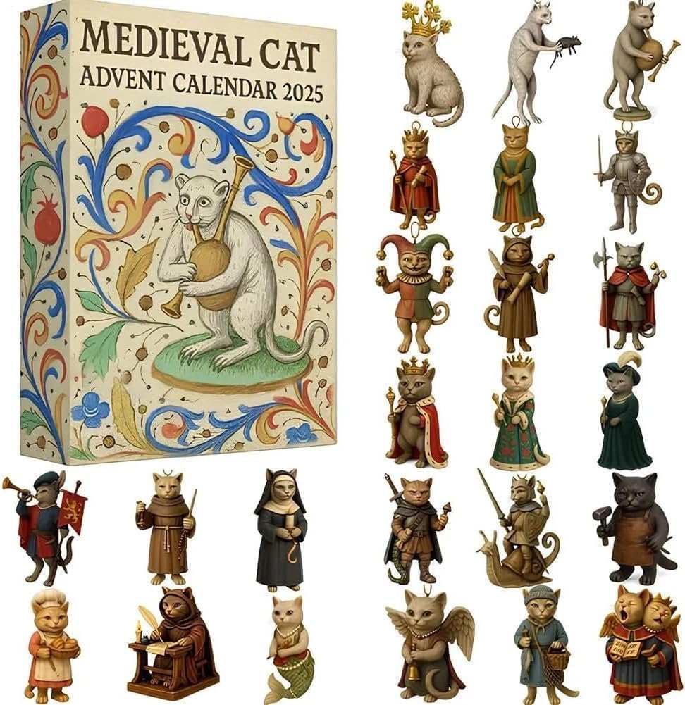 Medieval Cat Advent Calendars 2025, 24 Days Ugly Cats Ornaments ...