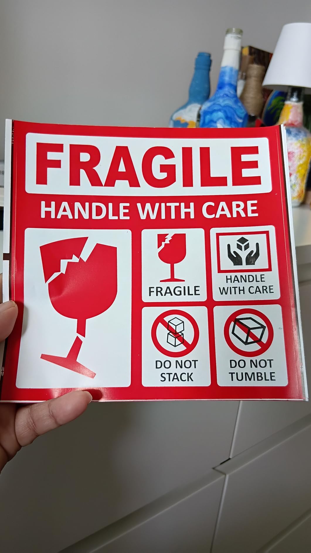 True-Ally Large Fragile Stickers - 150 x 150mm (6x6 inch) Strong ...