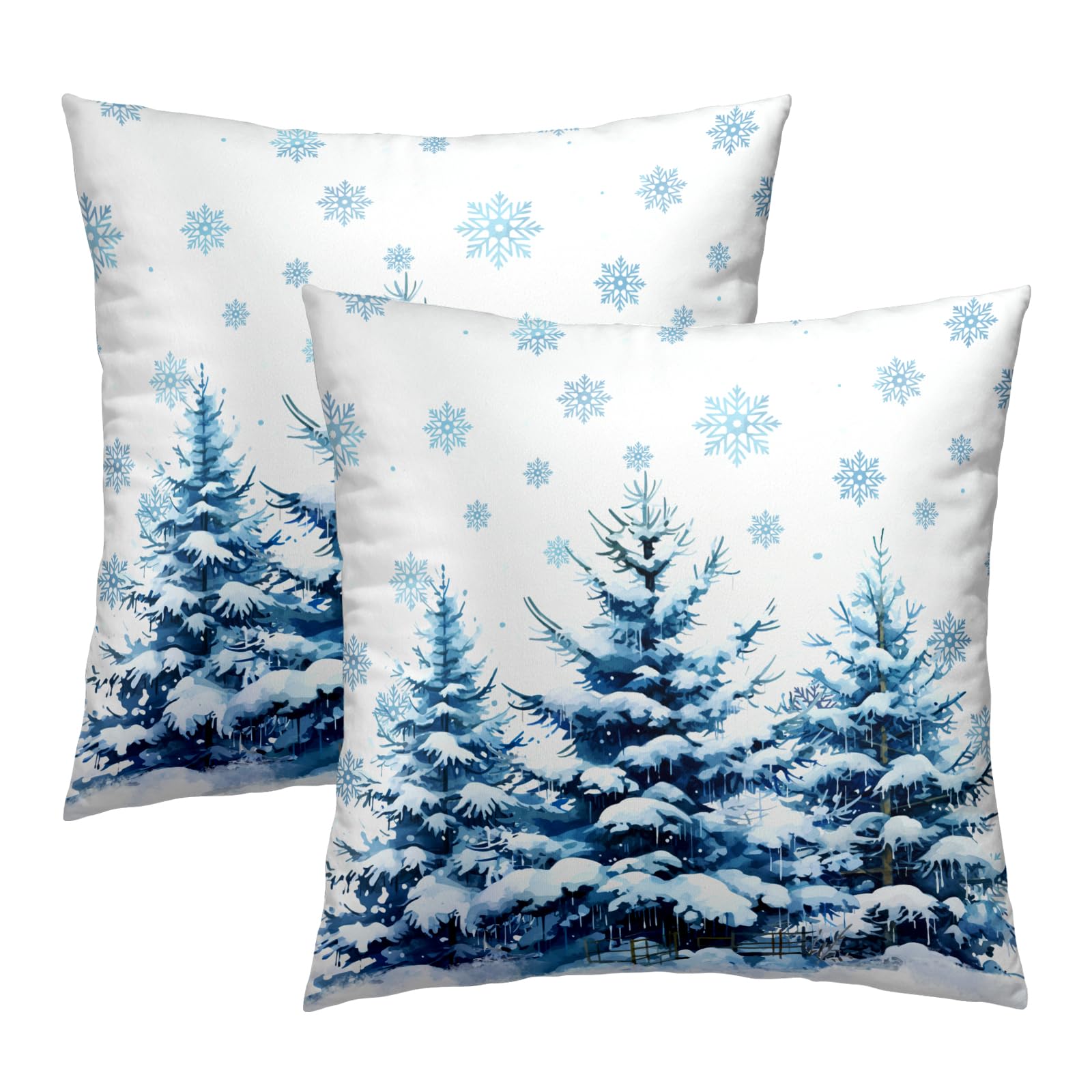 Amazon.com: Snow Pine Trees Pillow Covers Set of 2 - Winter Snowflake ...