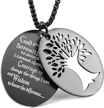 HZMAN Two Piece Serenity Prayer Stainless Steel Pendant Necklace With Tree Of Life Cut Out ...