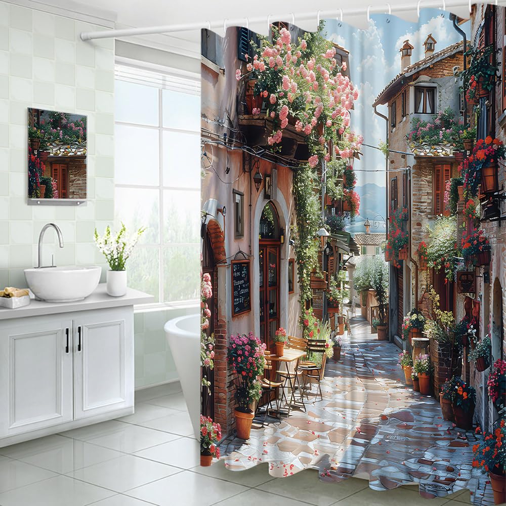 Mediterranean Bathroom Design Curtains 3D Beach Scenery Beach Scene