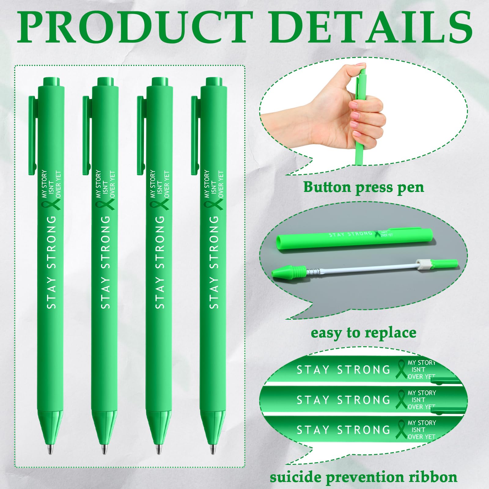 Snapklik.com : 200 Pcs Mental Health Awareness Ballpoint Pens Green ...