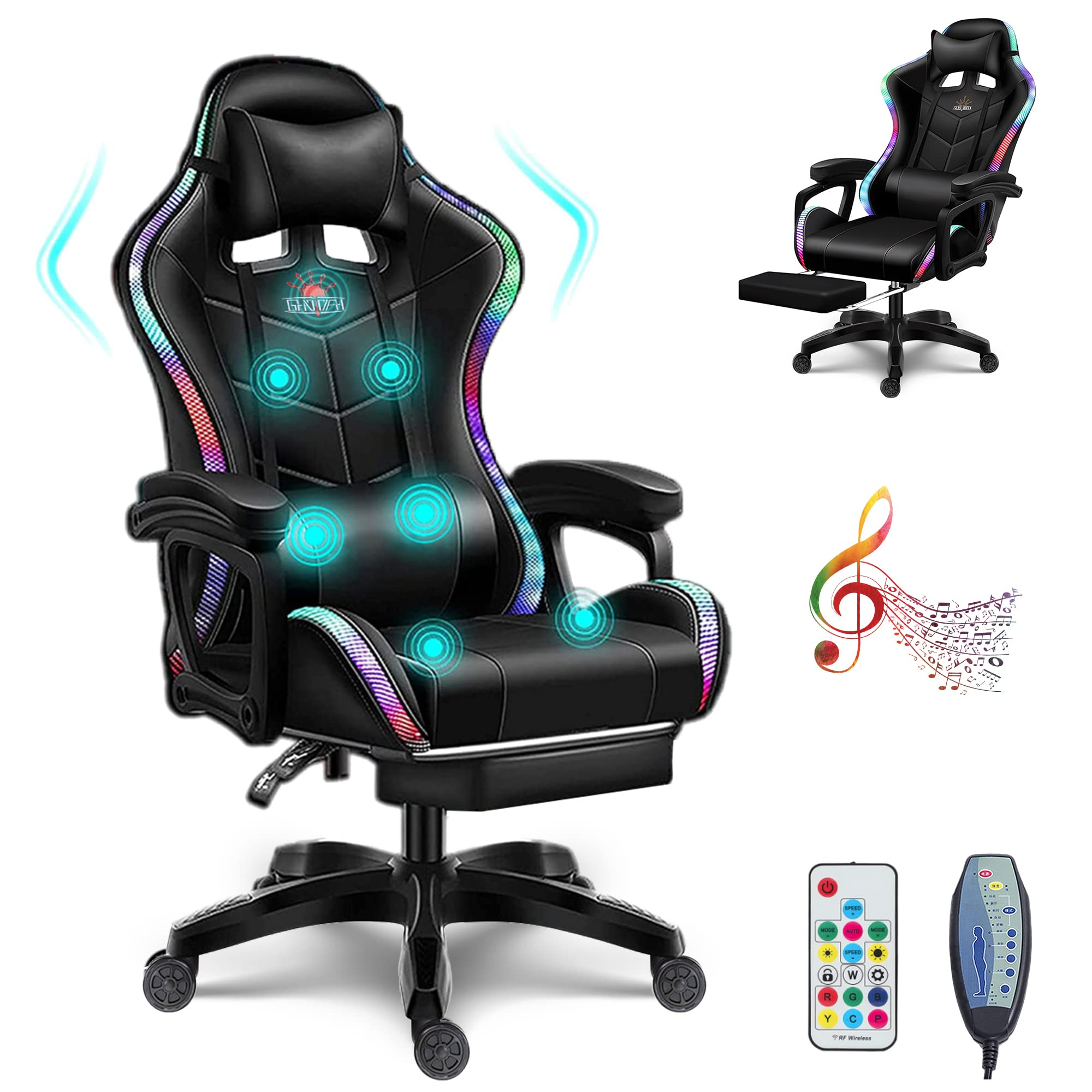 Amazon.com: RGB Gaming Chair with Speakers Full Massage Video Game ...