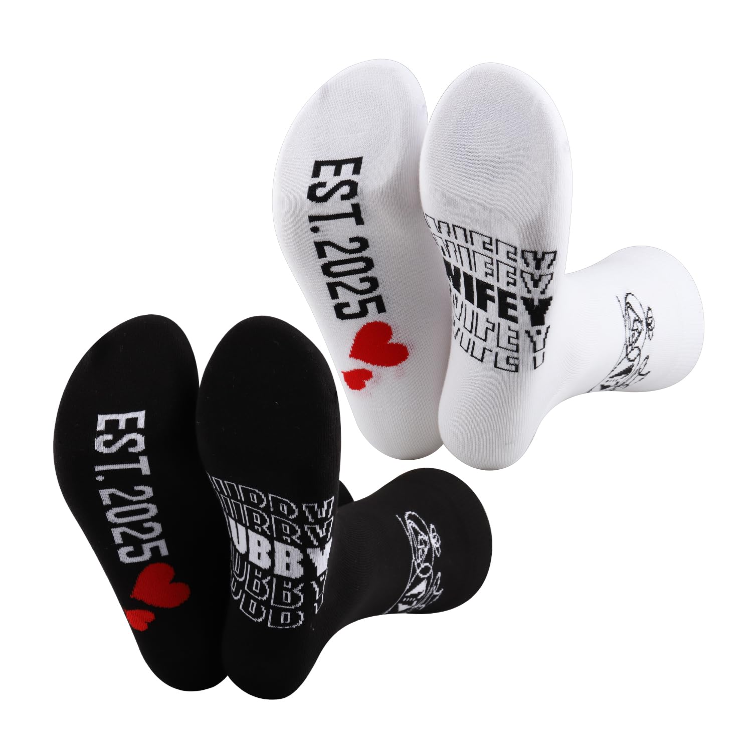 Amazon.com: MBMSO Couples Socks Set Newlywed Gift Socks Hubby and Wifey Est. 2024 2025 Wedding ...