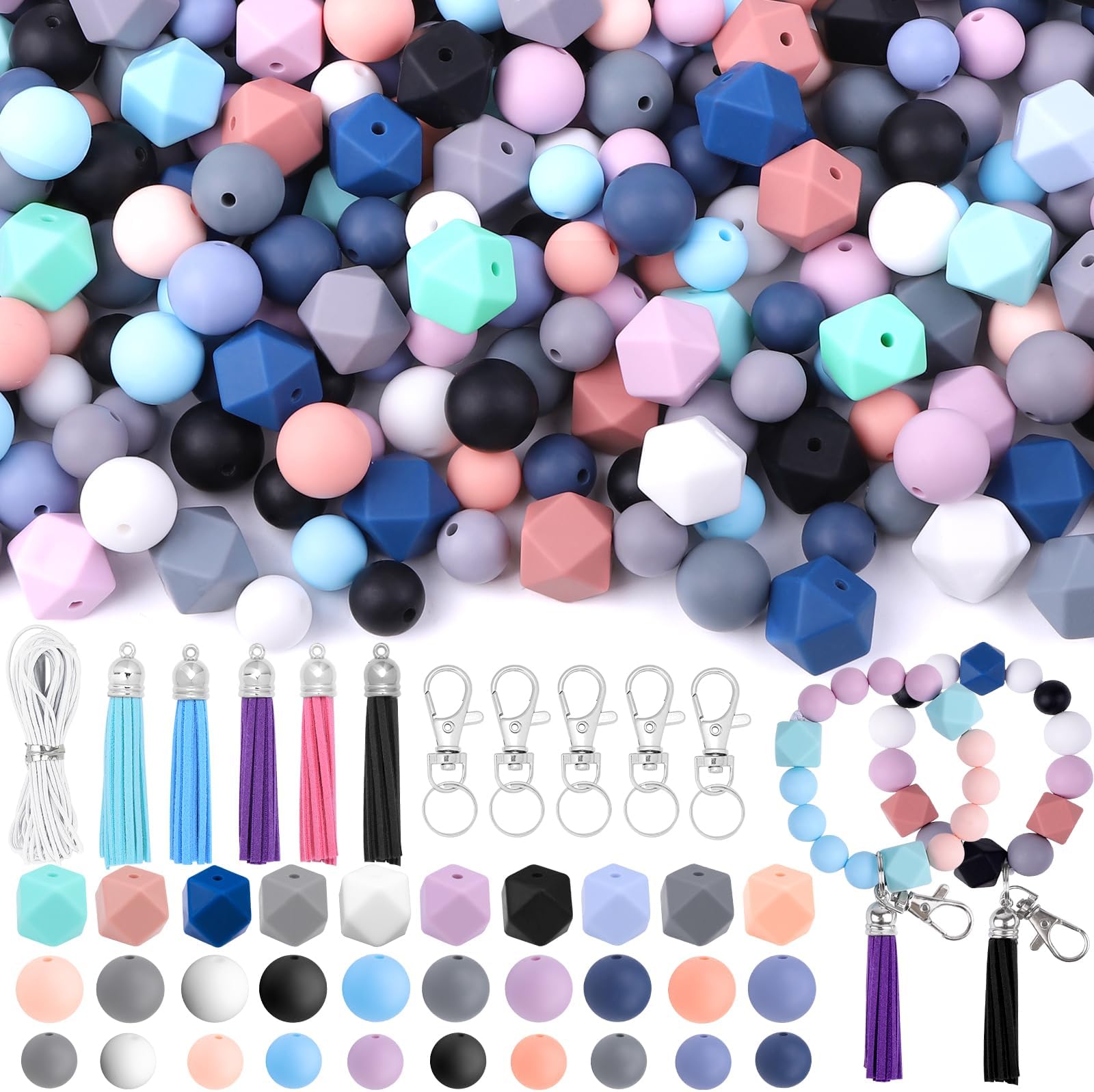 Vellibring 121 PCS Silicone Beads for Keychain Making Kit,12mm 15mm ...