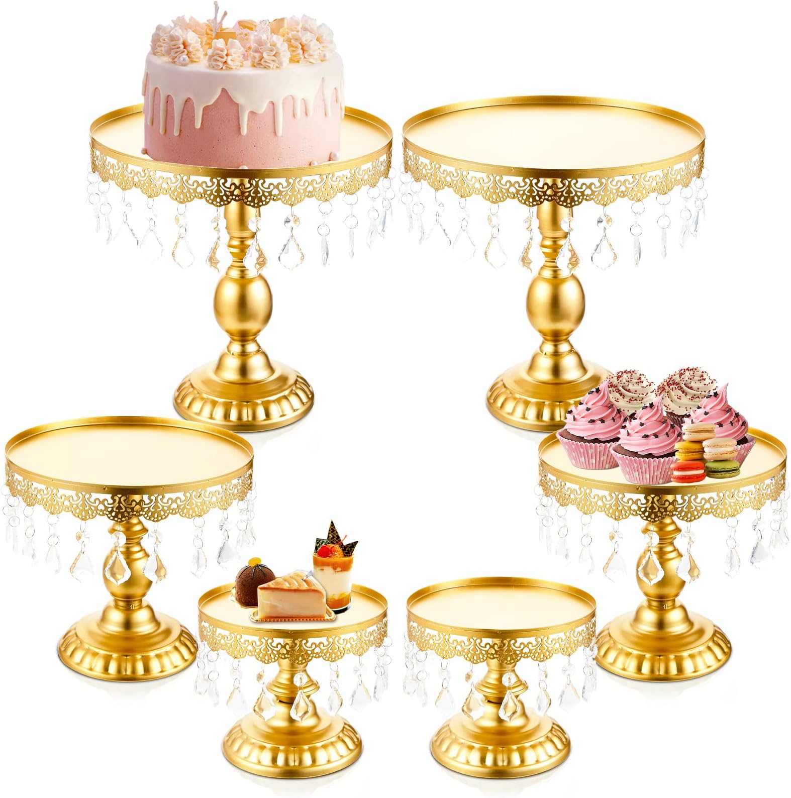 Amazon.com: Nuanchu 6 Pcs Wedding Metal Cake Stand Set with Crystal ...