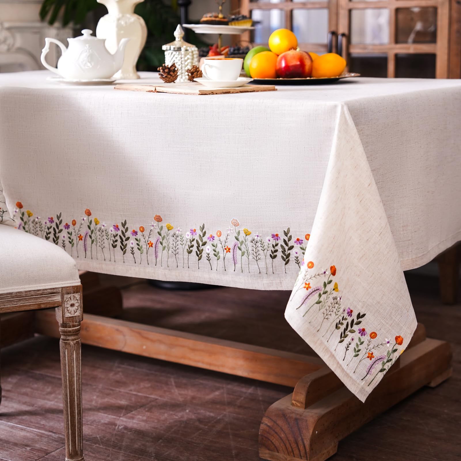 Amazon.com: ARTABLE Lace Tablecloth Linen Color Embroidery Tablecloth ...