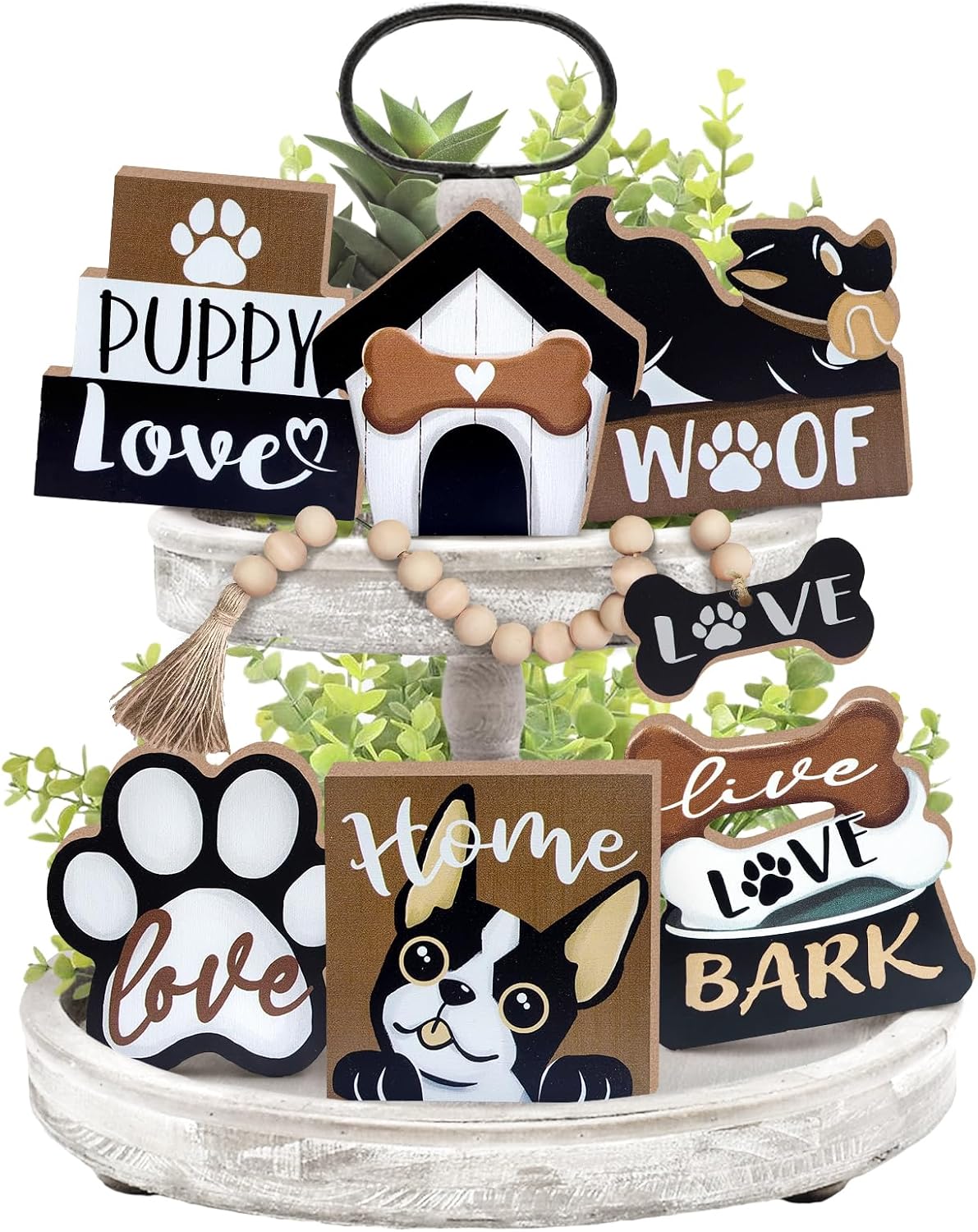 Amazon.com: Guoofu Dog Tiered Tray Decor, Boston Terrier Puppy Love Paw ...