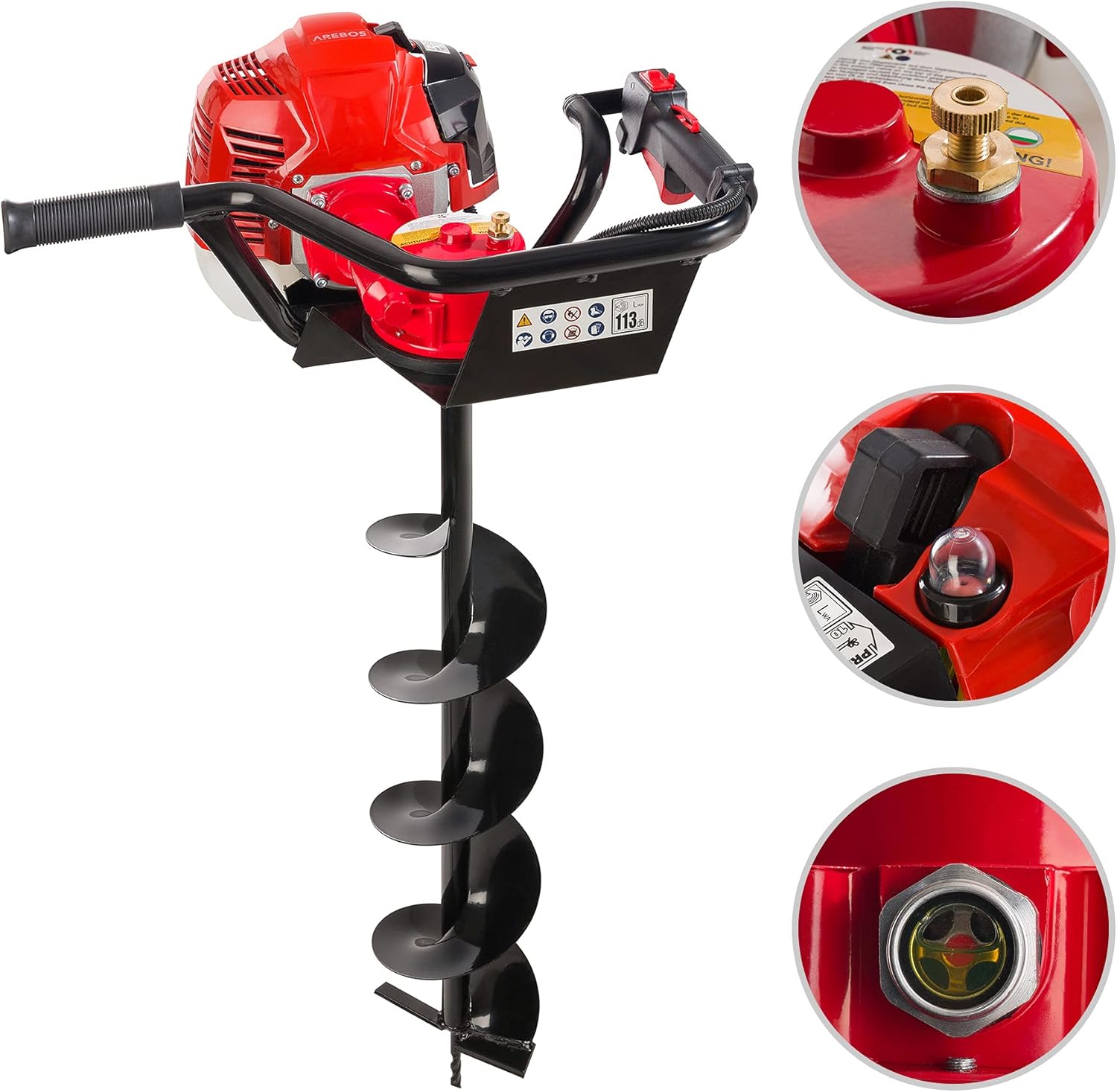 AREBOS Earth Auger 3 HP with 100/150/200 mm Augers - Instruction Manual