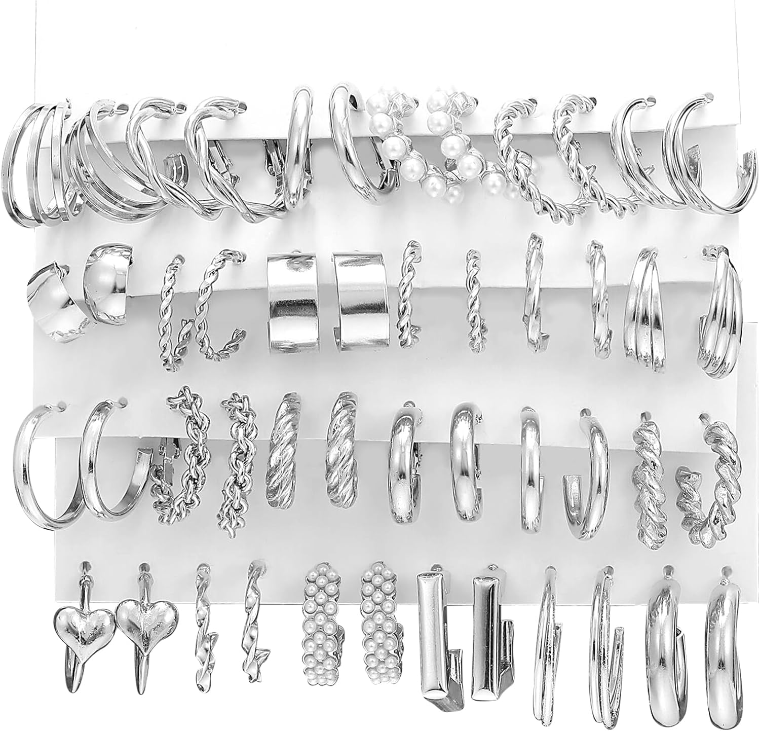 JSTHHTT Silver Hoop Earrings - 24 Pairs Lightweight Dainty Jewelry Set ...